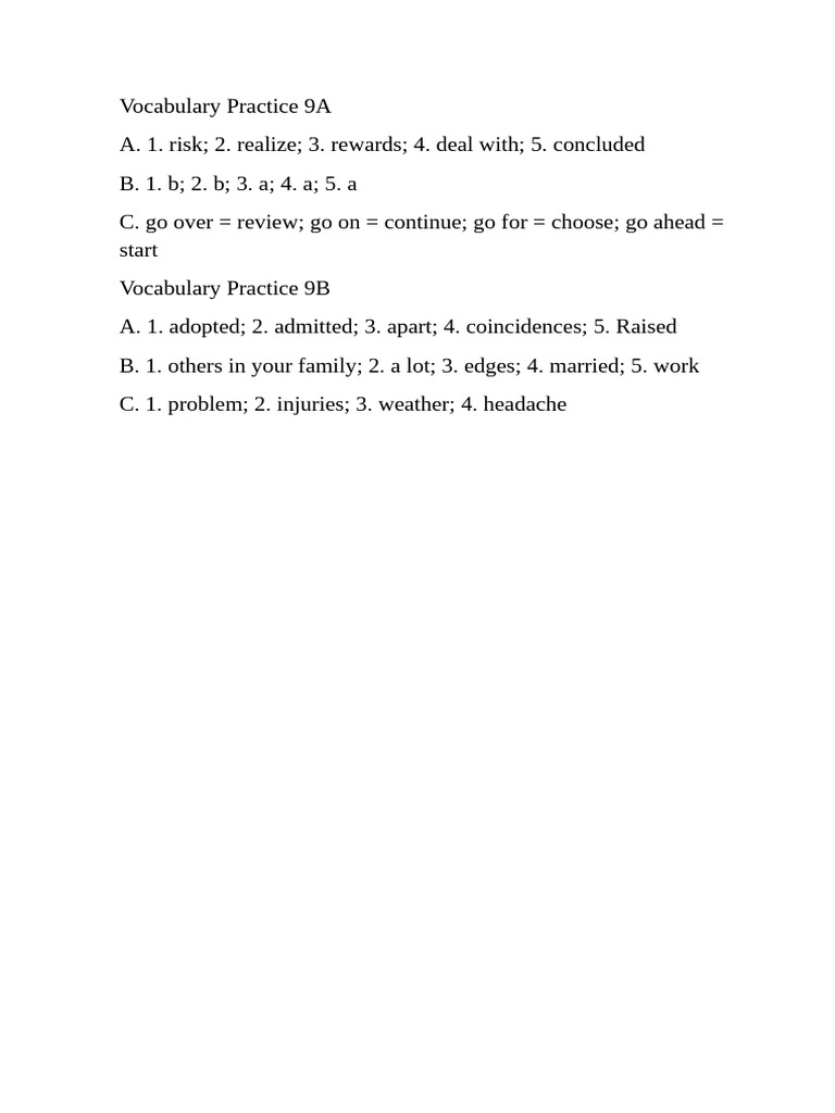 Vocabulary Practice 9A | PDF