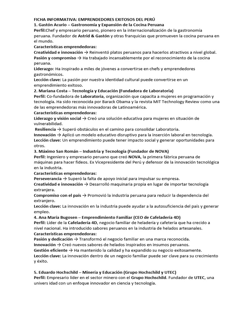 FICHA INFORMATIVA Ept 2° | PDF | Iniciativa empresarial | Perú