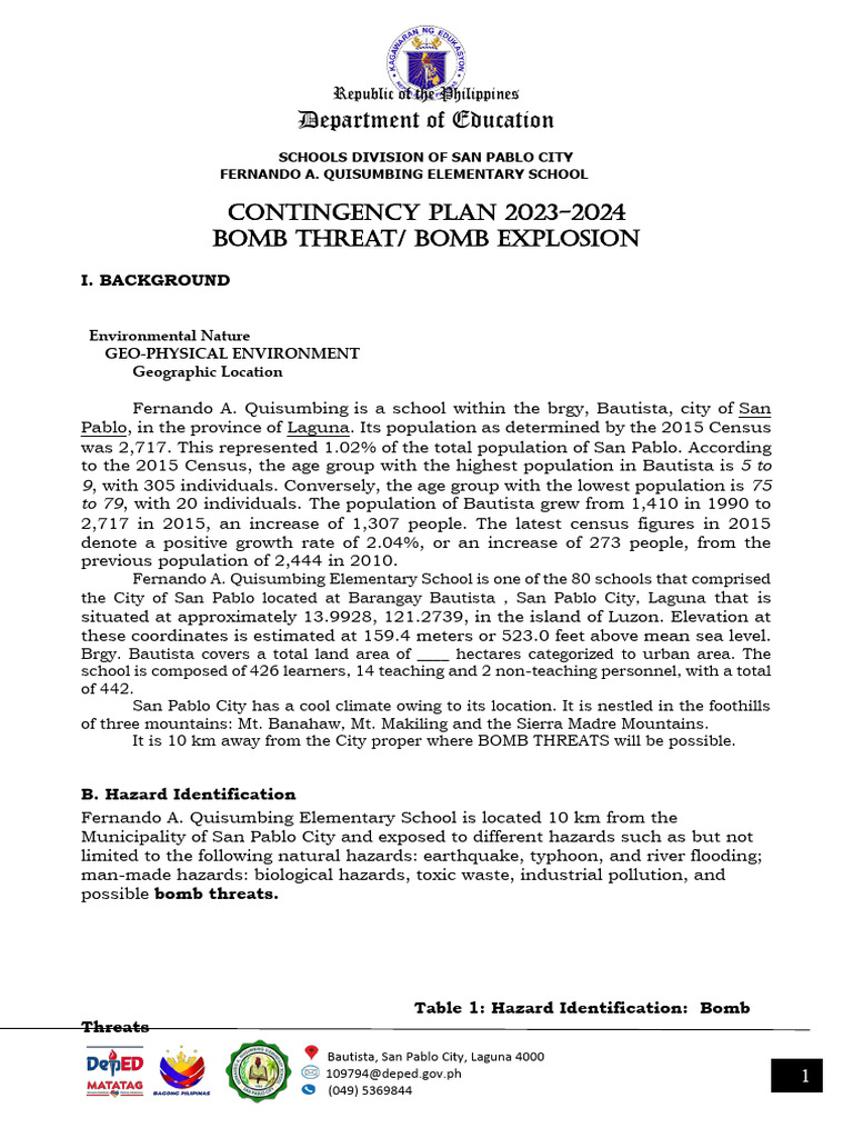 Faq Es Contingency Plan Bomb Threats | PDF | Hazards