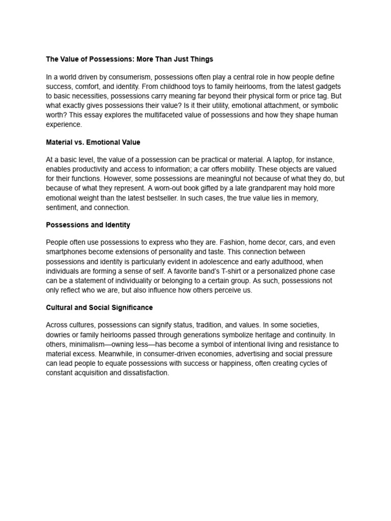 The Value of Possessions - More Than Just Things | PDF