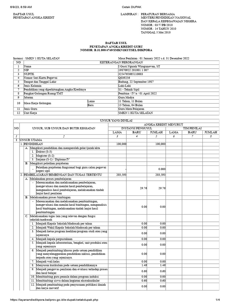 Cetak DUPAK Baru 2 | PDF