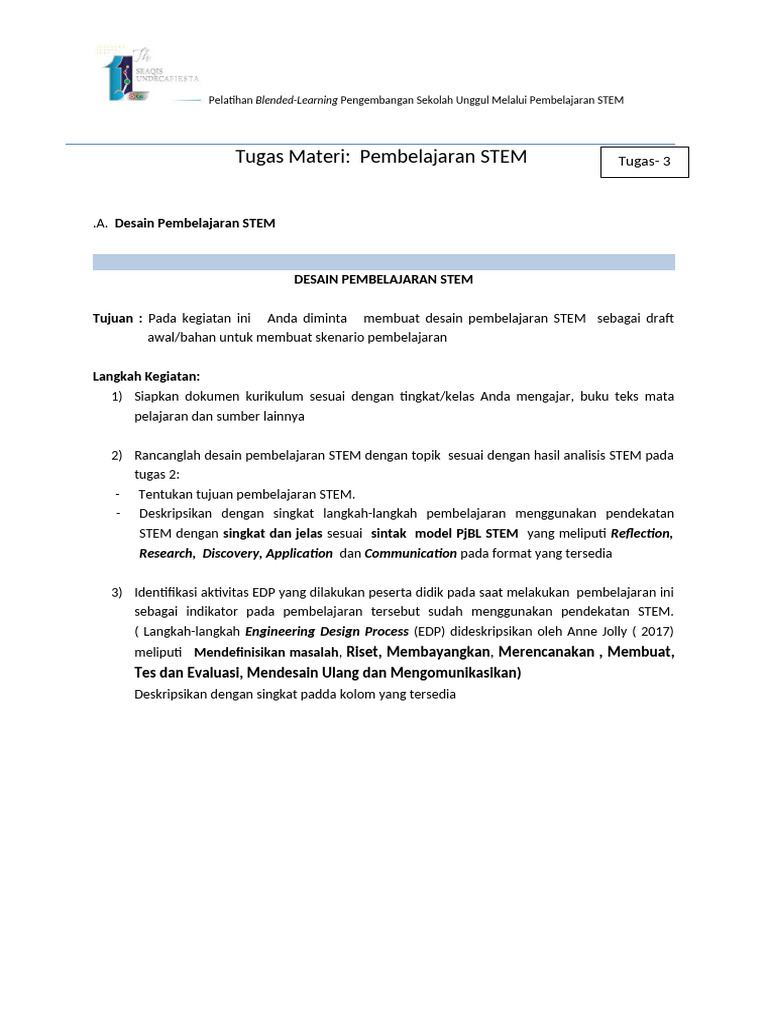 Tugas 3. Skenario Pembelajaran STEM | PDF