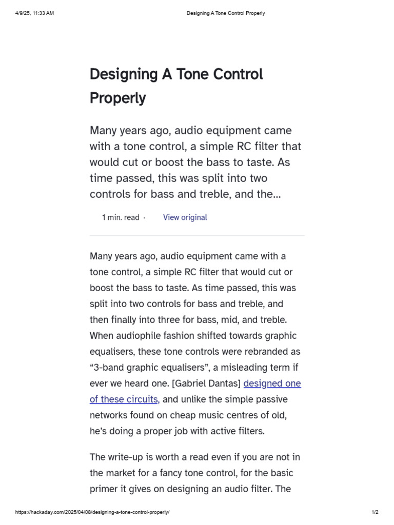 Advanced 3-Band Tone Control Design | PDF | Equalization (Audio ...