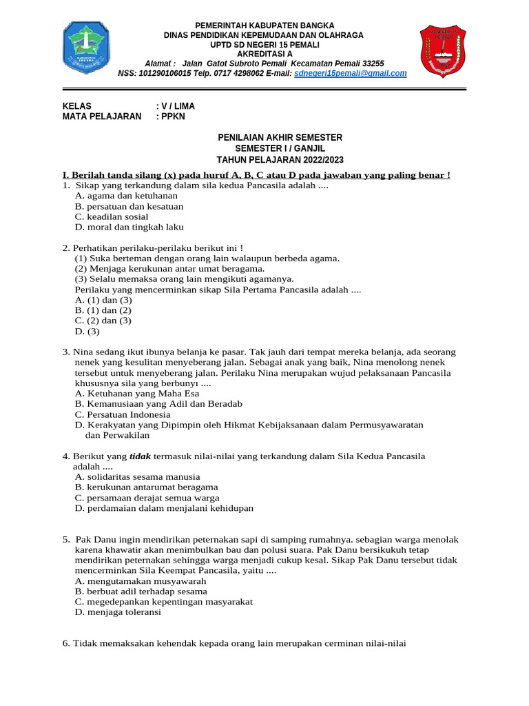 KUMPULAN UTS KELAS 6 SEMESTER GANJIL 2022 | PDF