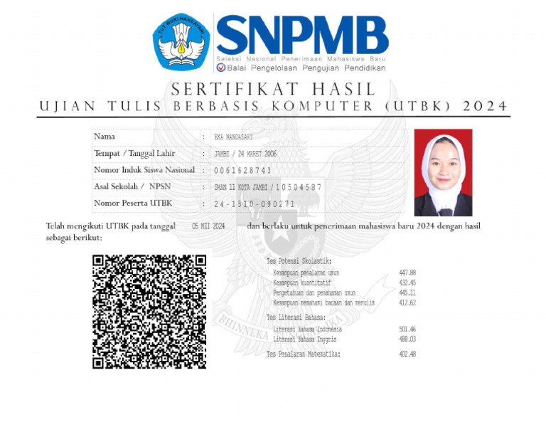 Sertifikat Utbk 241510090271 | PDF