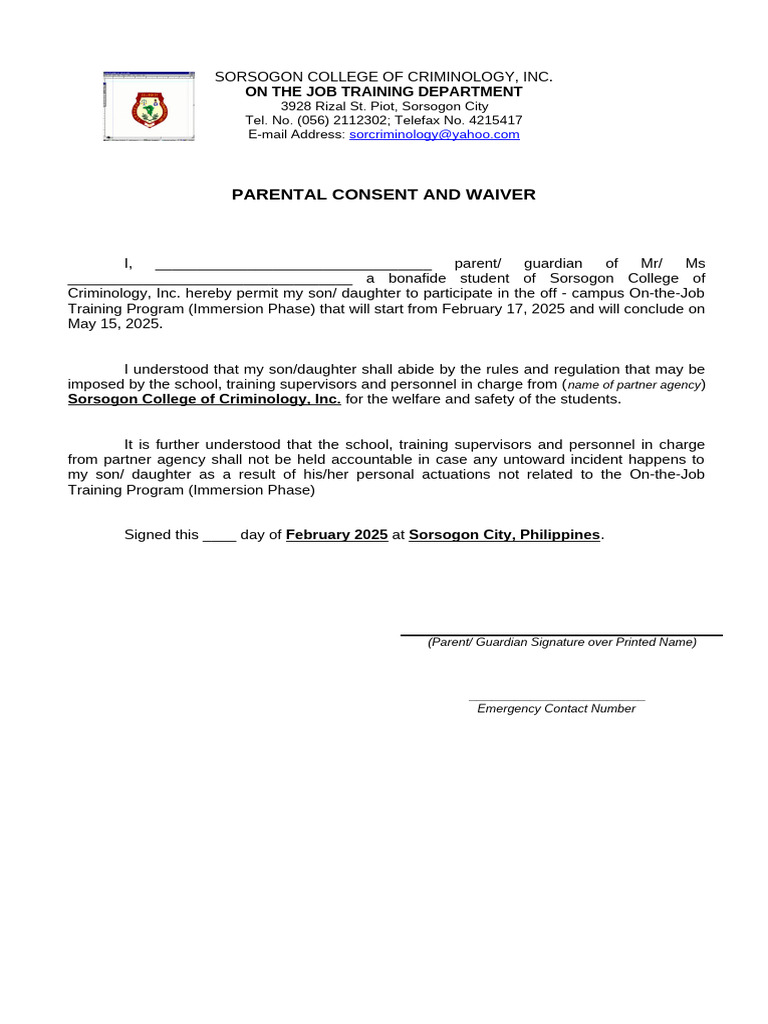 Parental Consent Immersion | PDF | Criminal Justice | Crime & Violence