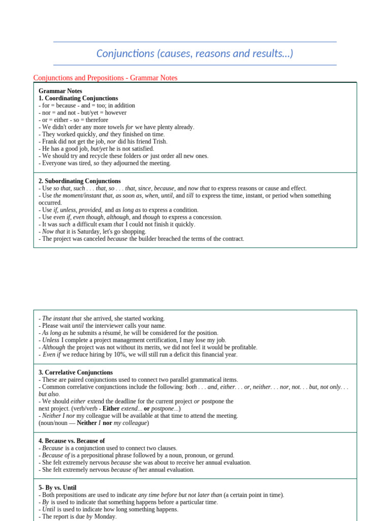 Conjunctions (causes, reasons, results) | PDF | Verb | Linguistic Typology