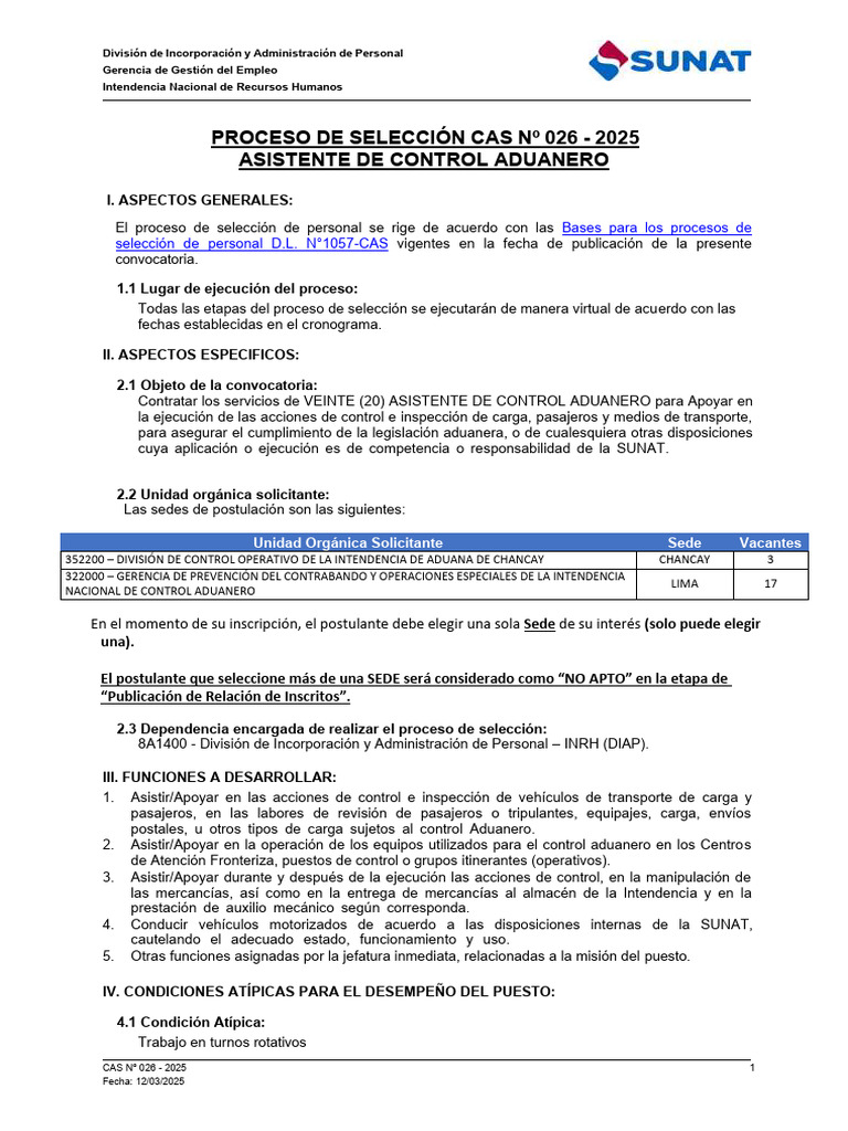 Proceso de Selección Cas #026 - 2025 Asistente de Control Aduanero | PDF | Gestión de recursos ...