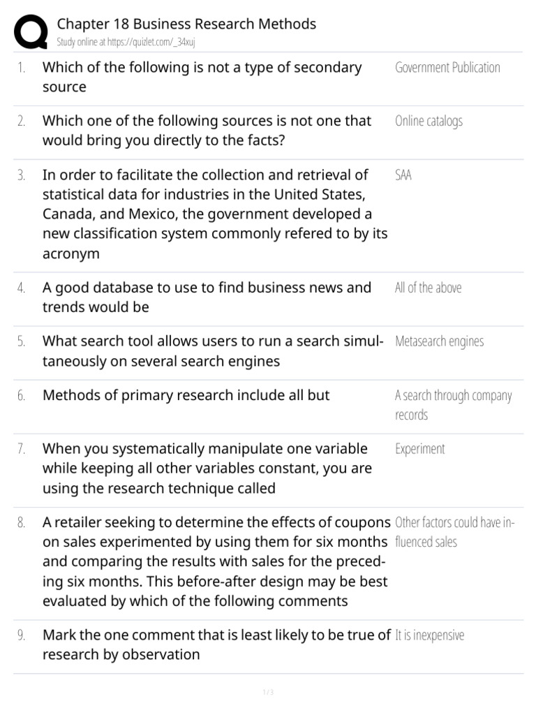 BRM - Quiz Terminologych 18 | PDF | Sampling (Statistics) | Experiment