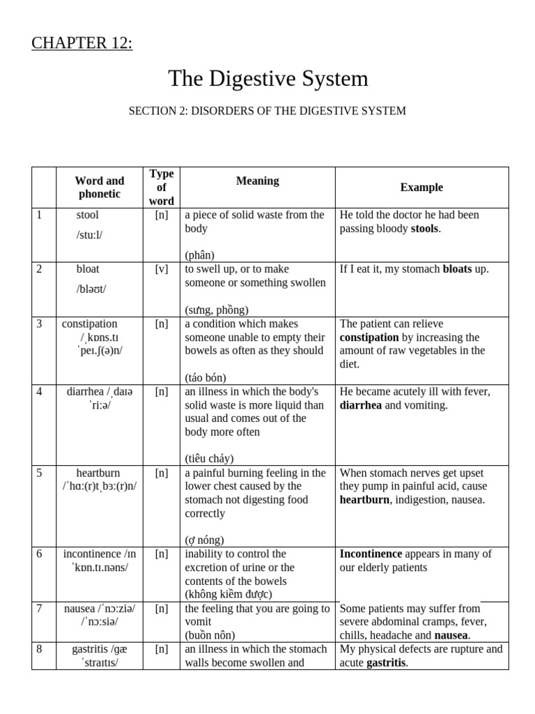 Vocabulary - Chapter 12 - Section 2 | PDF | Irritable Bowel Syndrome ...