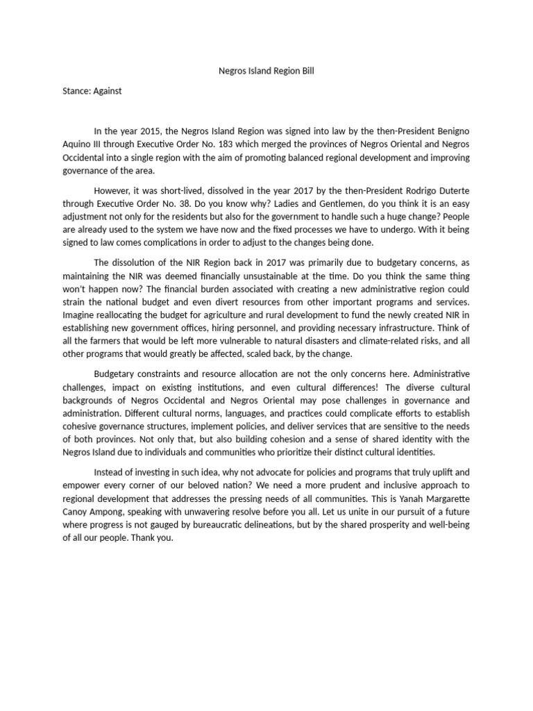Negros Island Region Bill | PDF | Governance