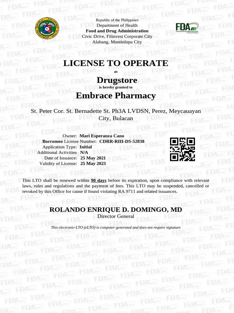 License To Operate FDA | PDF