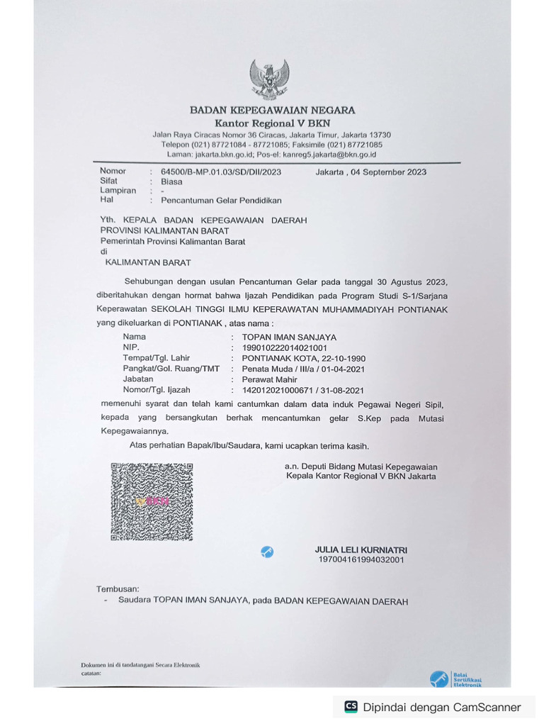 SK Pencantuman Gelar Topan Iman Sanjaya | PDF