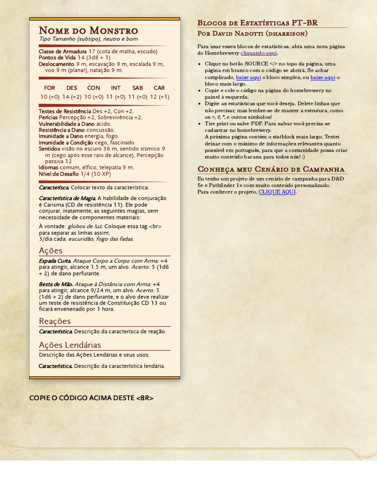 Blocos de Estatísticas D&D 5e em PT-BR | PDF