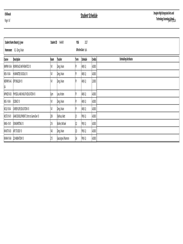 Student Schedule for Imagine High 2024 | PDF