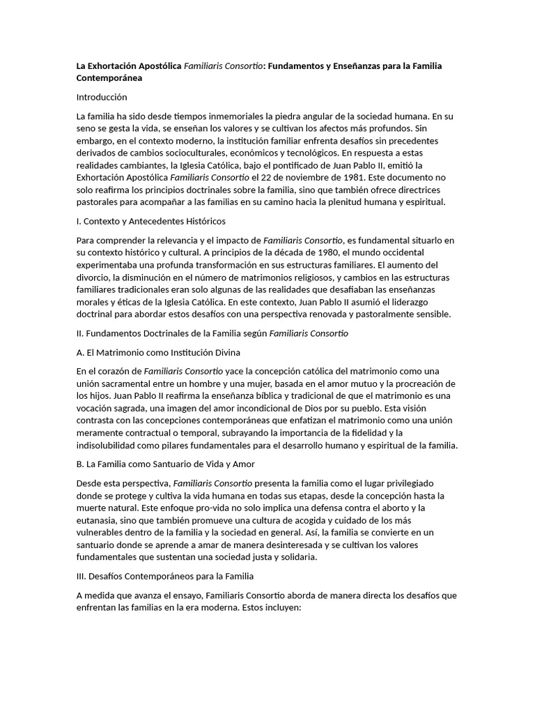 Familiaris Consortio: Enseñanzas para la Familia | PDF | Iglesia ...