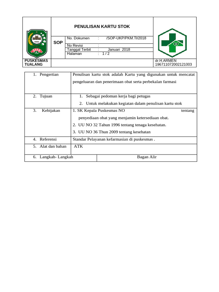 Sop Penulisan Kartu Stok | PDF