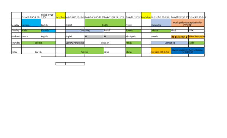 6 Period Weekly Class Schedule | PDF