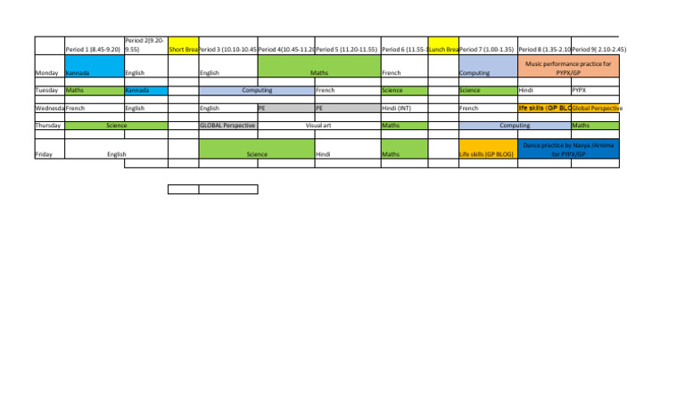 Grade 6 time table - Copy | PDF