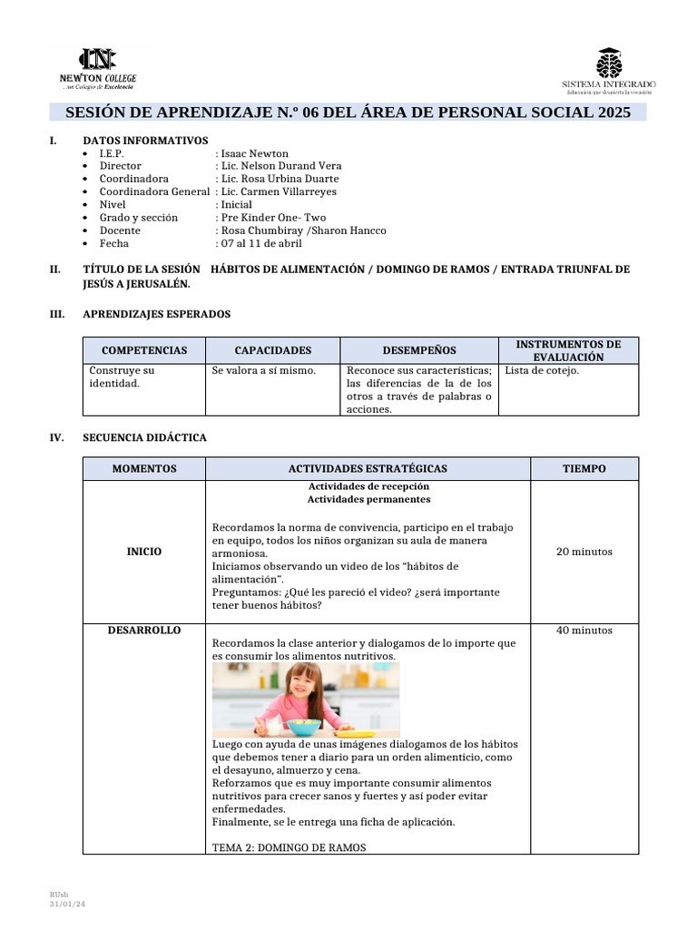 Sesión N°6 Personal | PDF | Aprendizaje