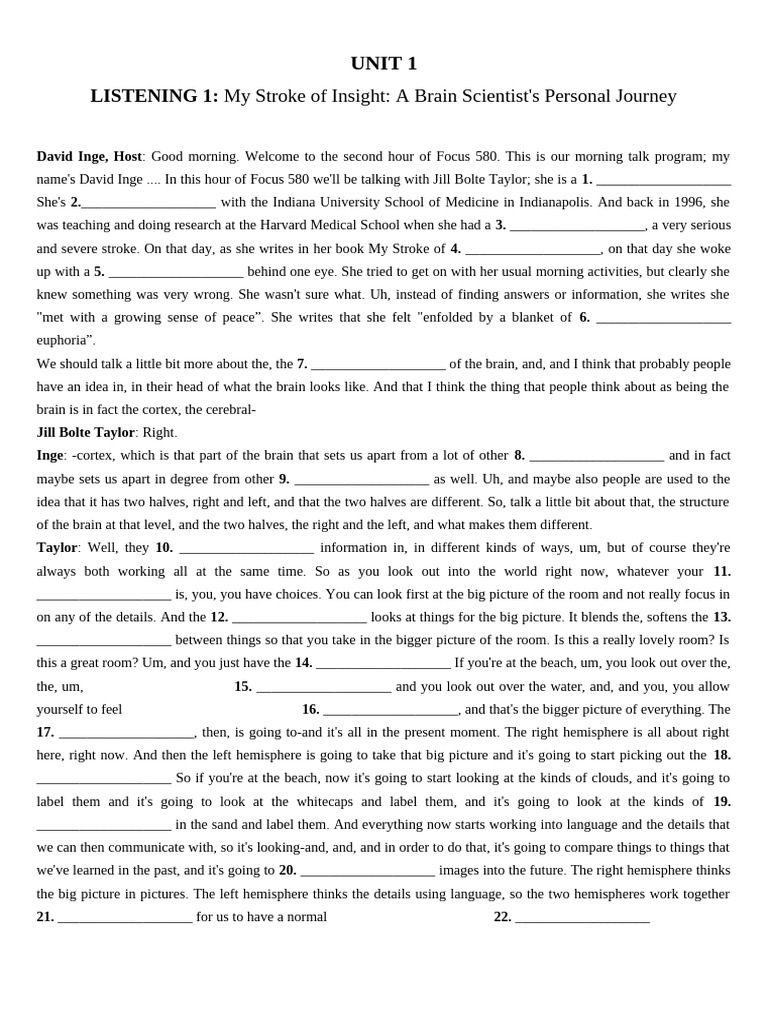 Handout Listening 4 (U1-3) | PDF