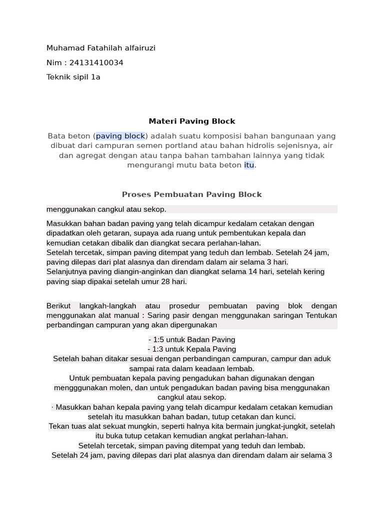 Proses dan Pemasangan Paving Block | PDF