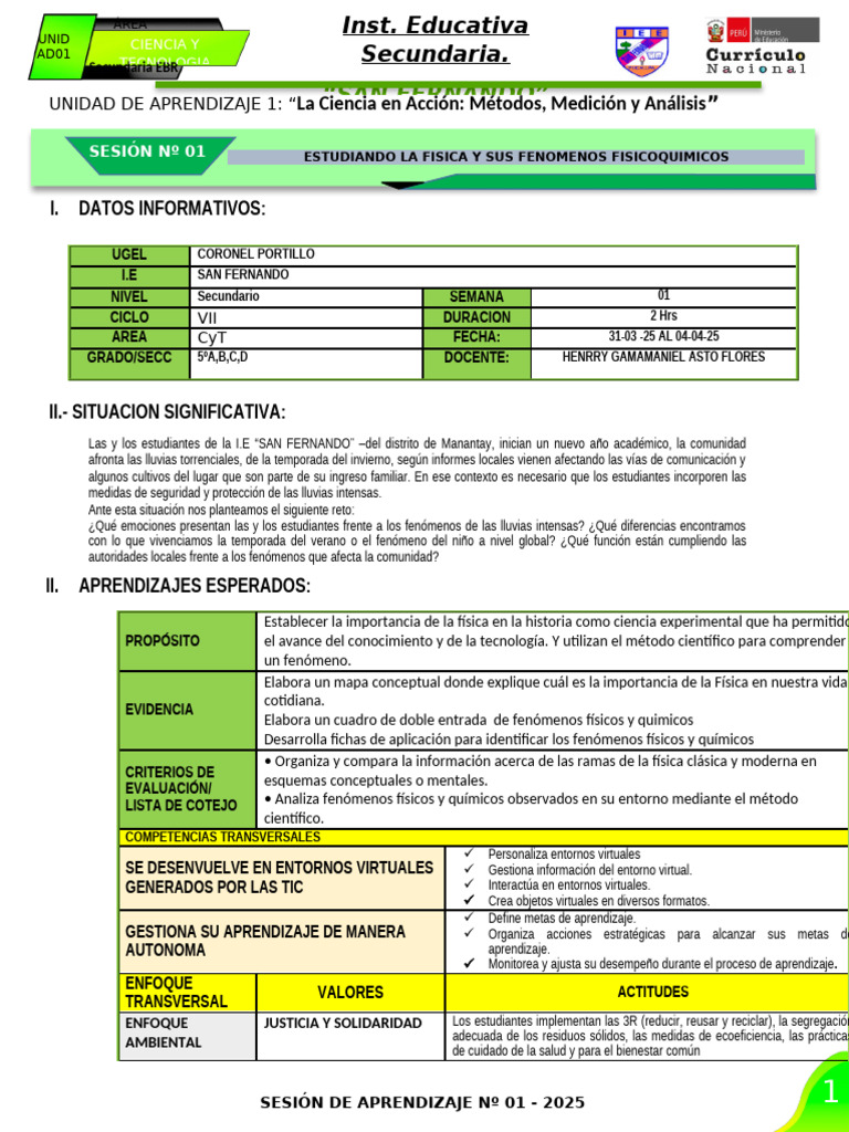 A 5º SES ACT 1-CYT-U1 (2) SF 2025 | PDF | Aprendizaje | Maestros