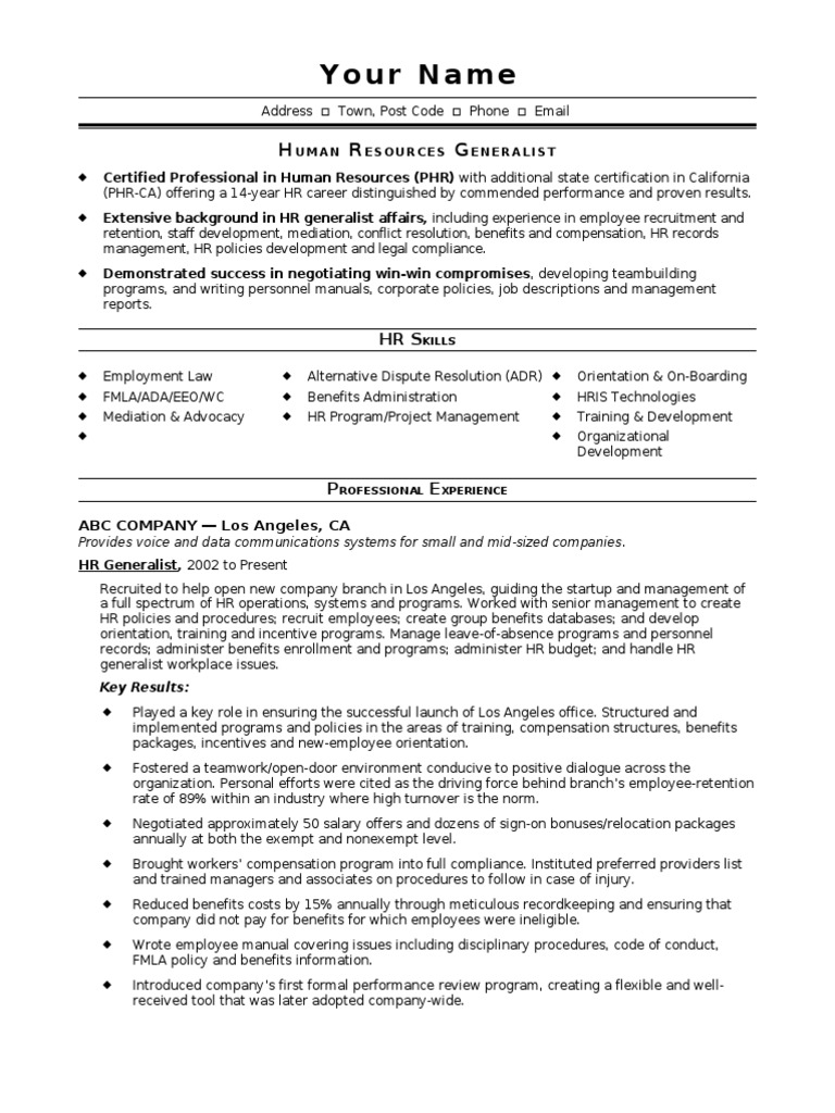 HR Generalist Manager CV Template | PDF | Human Resource Management ...