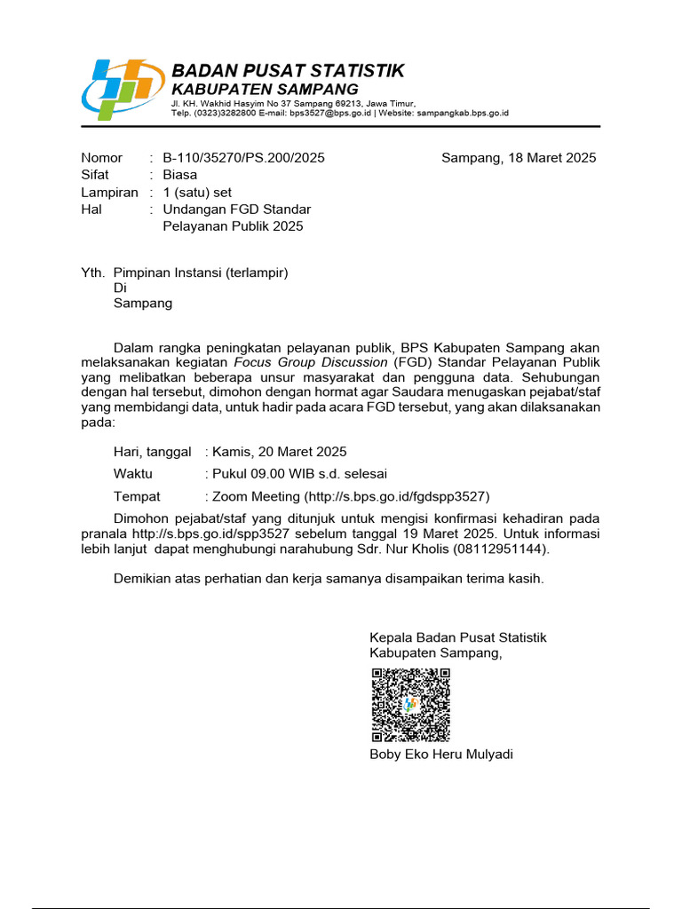 B-110 Surat Undangan FGD Standar Pelayanan Publik | PDF