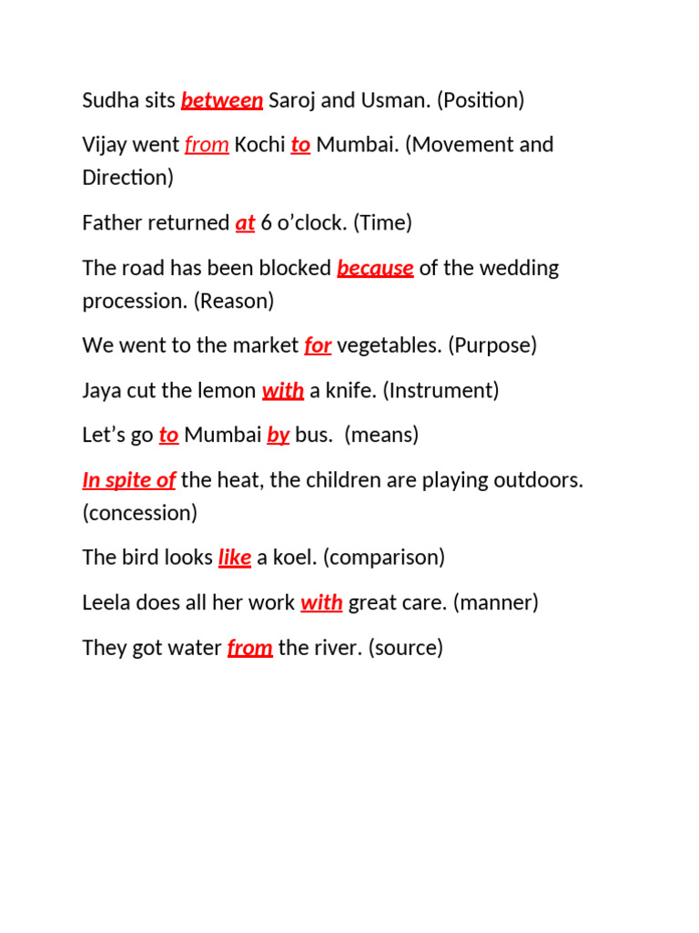 Preposition Examples | PDF
