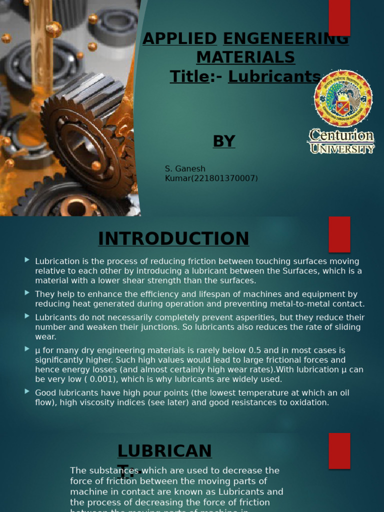 Applied Engeneering Materials | PDF | Lubricant | Friction