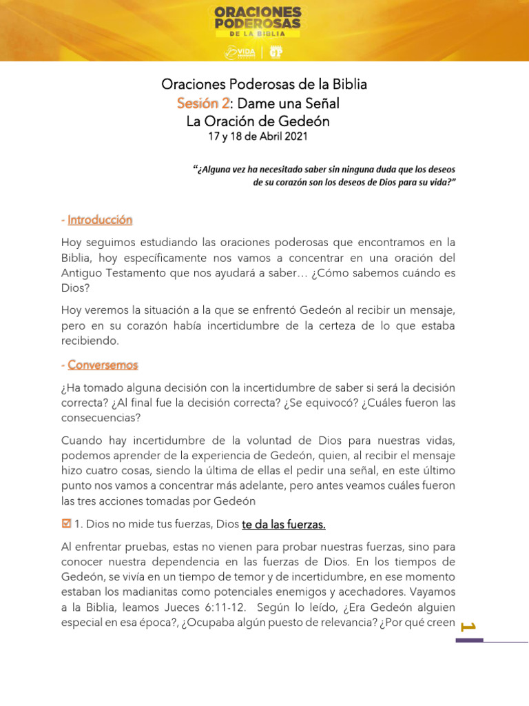 Oración de Gedeón: Señales de Dios | PDF | Dios | David