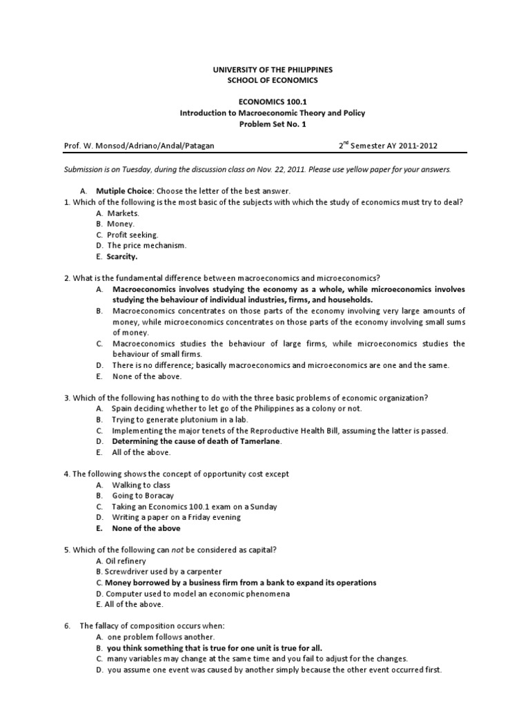 PS1 Answer Key | Download Free PDF | Supply (Economics) | Demand