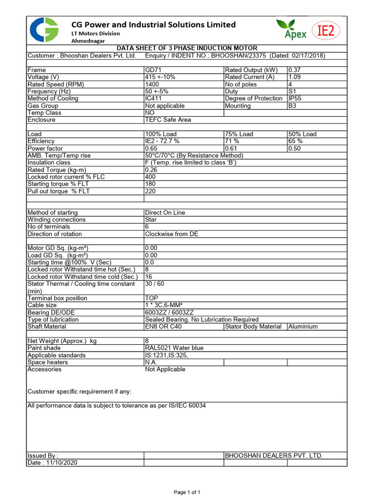 0.5 HP Motor Specifications and Data | PDF | Electric Motor | Electric ...