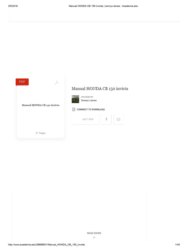 PDF PDF Manual Honda CB 150 Invicta 91 P | PDF | Agua | Motocicleta