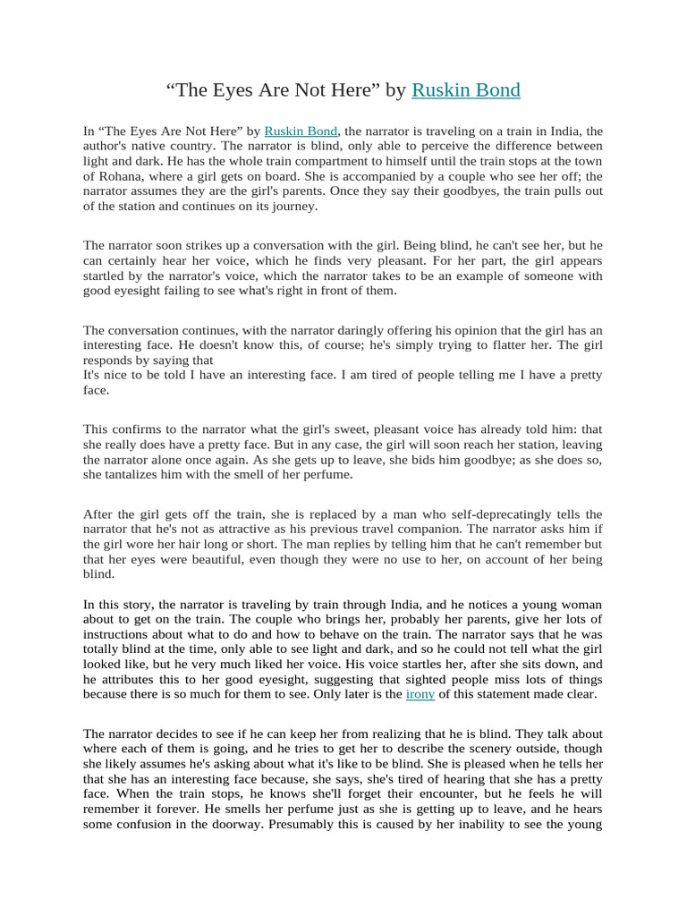 The Eyes Are Not Here Ruskin Bond Summary | PDF