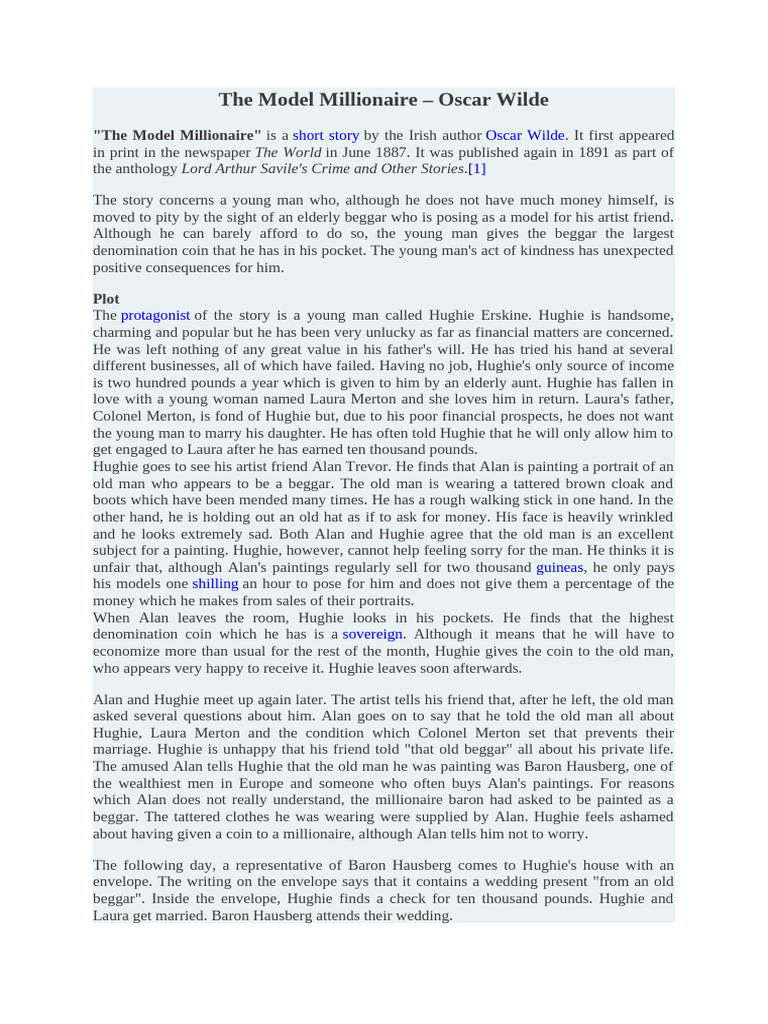 The Model Millionaire - Summary | PDF