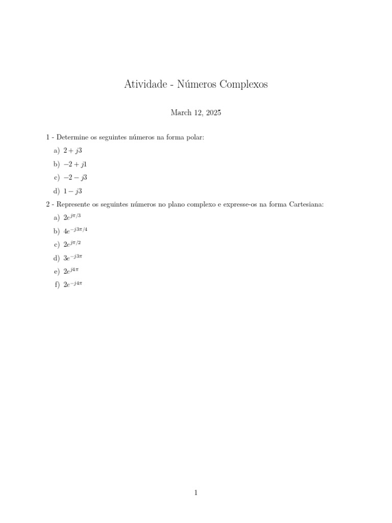 Atividade - Números Complexos | PDF
