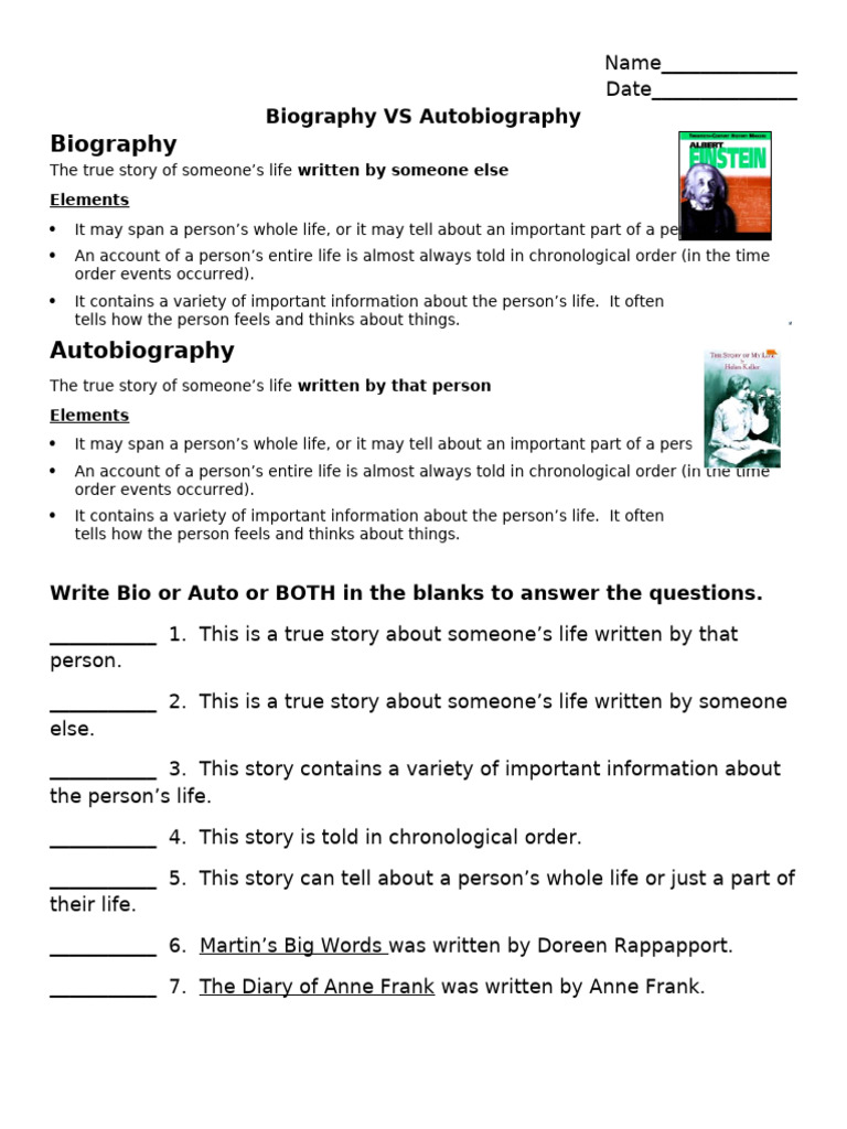 Biography vs Autobiography Explained | PDF
