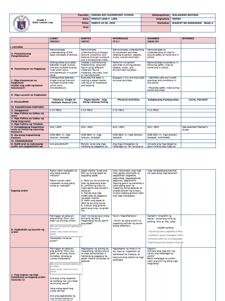 Q4-Week6-Dll-Mapeh 2 | PDF