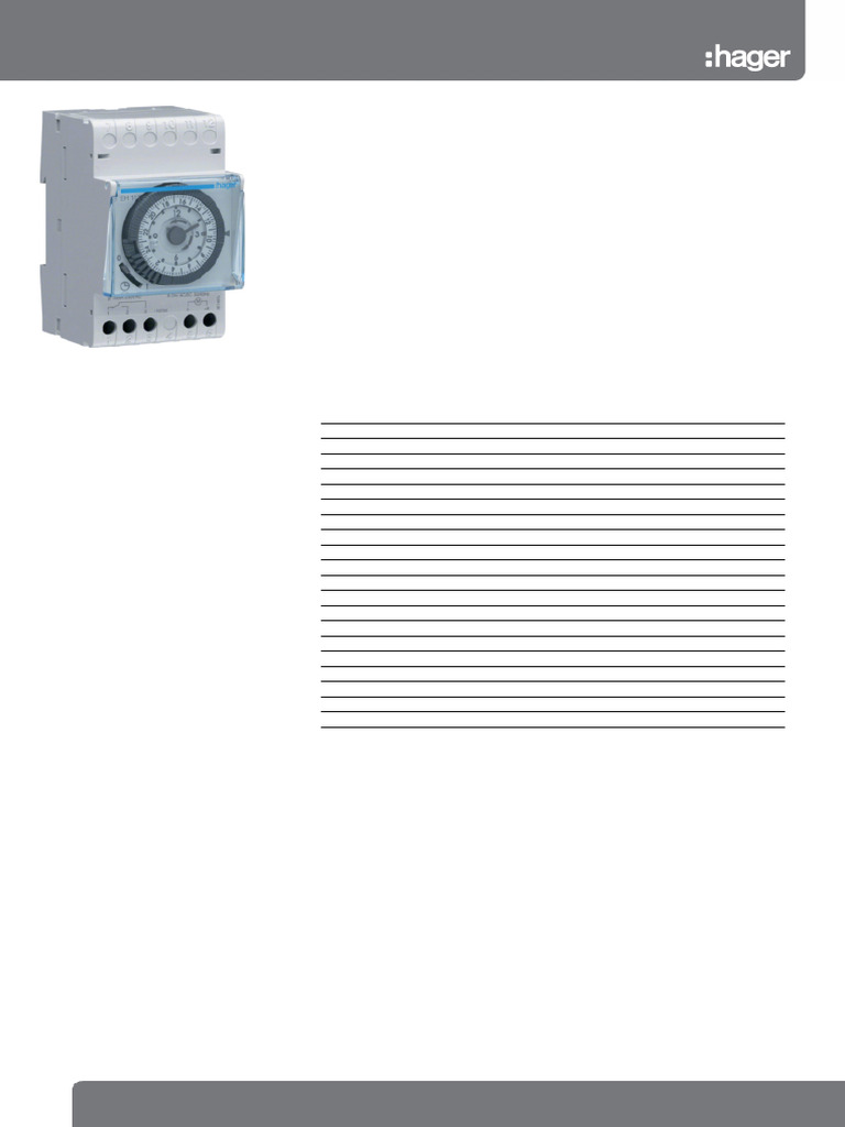 Hager EH111 Daily Timer Specifications | PDF
