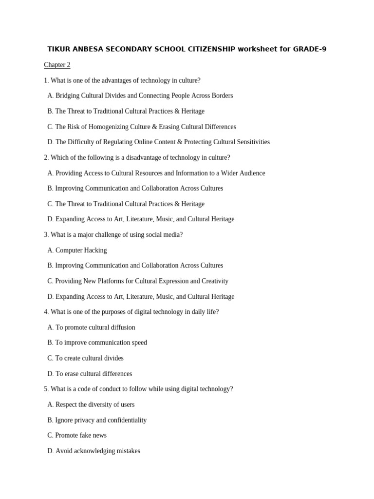 Work Sheet For Chapter 2-3 Grade 9th | PDF | Constitution | Democracy