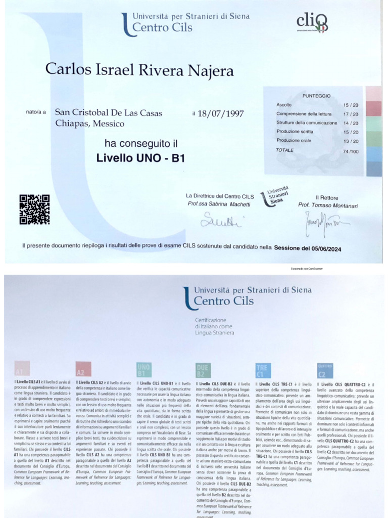 Certificazione Di Italiano Come Lingua Straniera CILS UNO-B1 | PDF