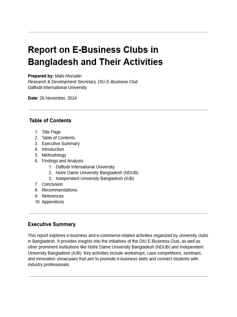 Report On E-Business Clubs in Bangladesh and Their Activities | PDF ...