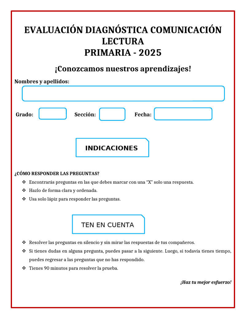 Prueba Diagnóstica Lectura, Comprensión de Textos Oralizados. 2do ...