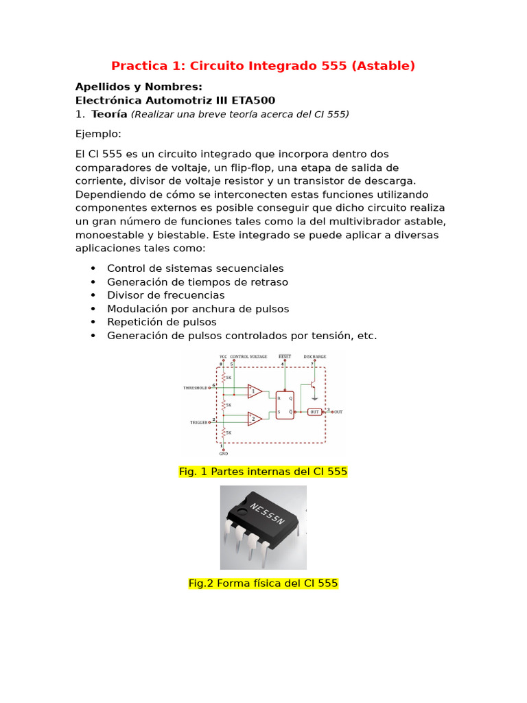 Practica 1 Circuito Integrado 555 | PDF