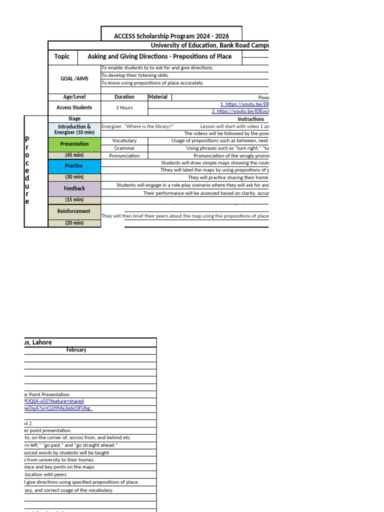ACCESS Scholarship Directions Lesson Plan | PDF | Learning | Linguistics