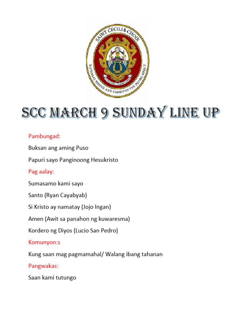 SCC March 9 Sunday Lineup | PDF