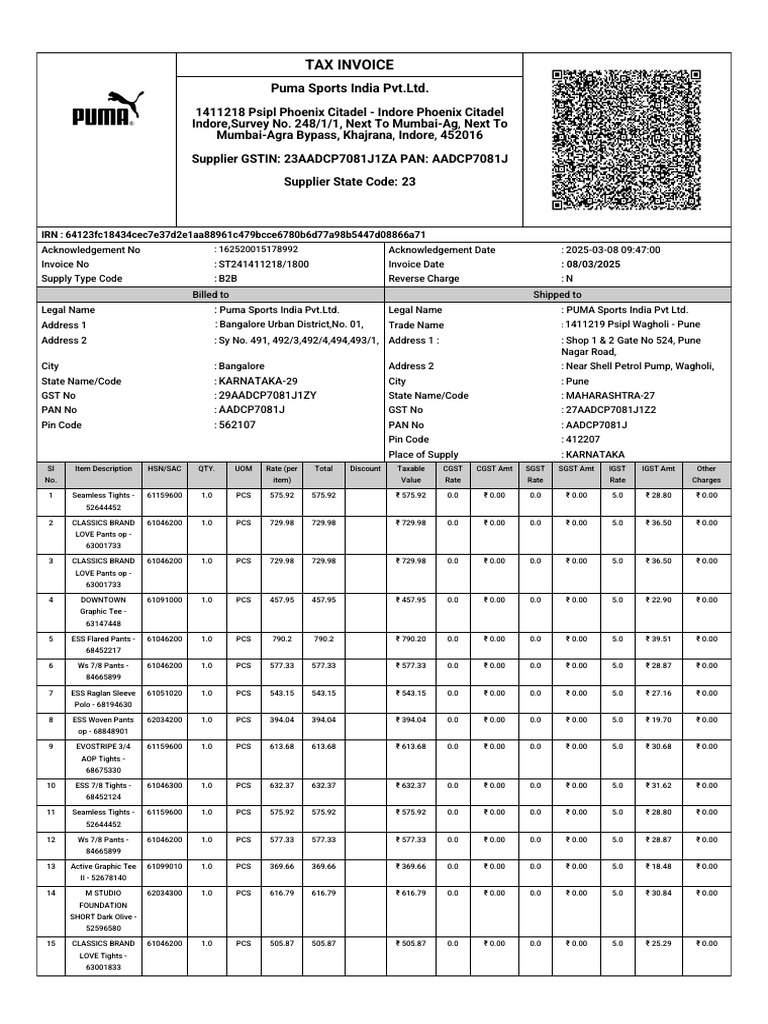 Puma Tax Invoice Details | PDF | Government Finances | Taxation