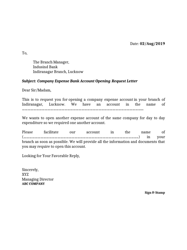Bank Account Opening Request Letter | PDF